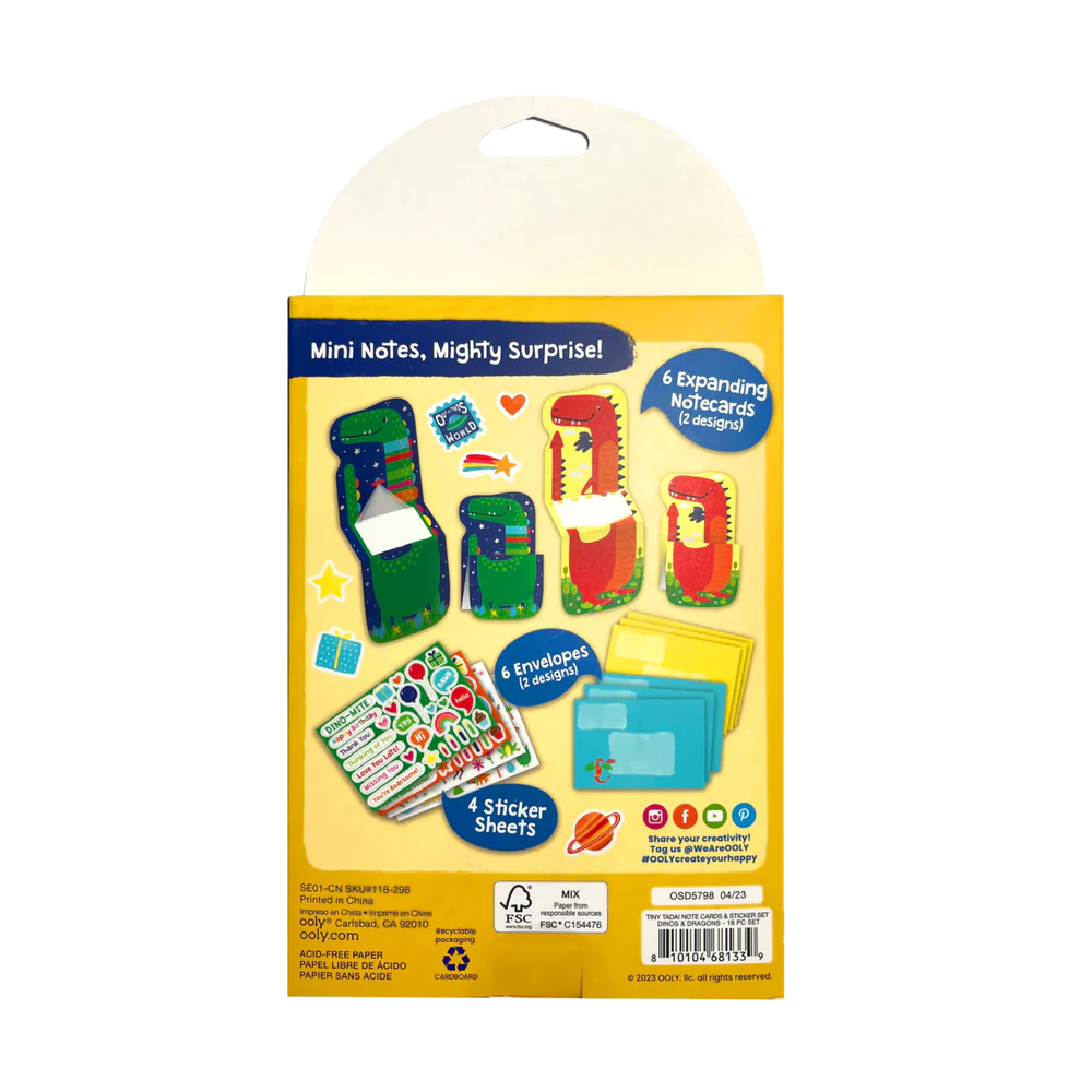 Tiny Tada! Kartenset mit Stickern "Dino & Drache" – Konfettiwolke