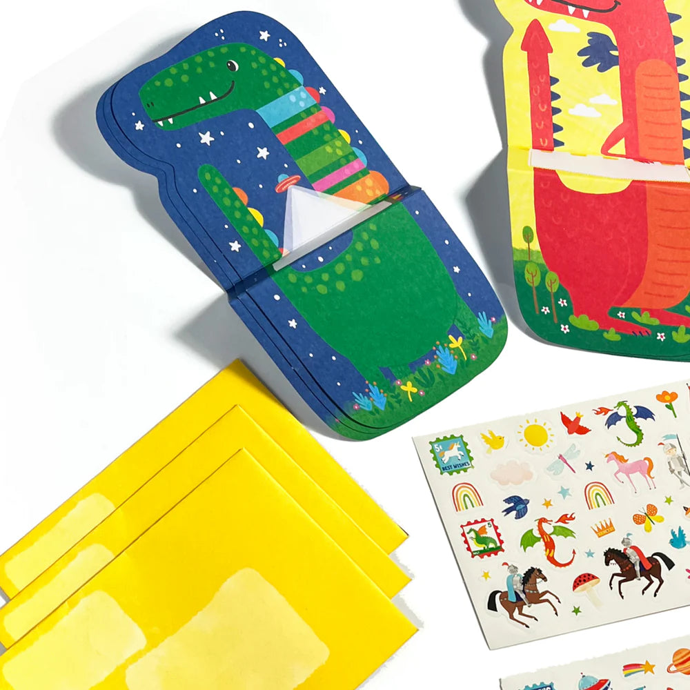 Tiny Tada! Kartenset mit Stickern "Dino & Drache" – Konfettiwolke
